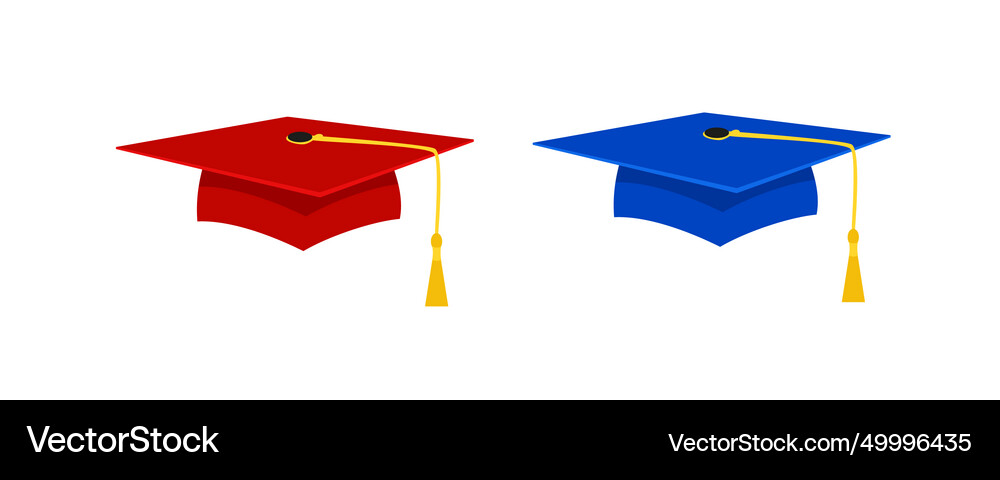 Graduate red and blue caps set Royalty Free Vector Image