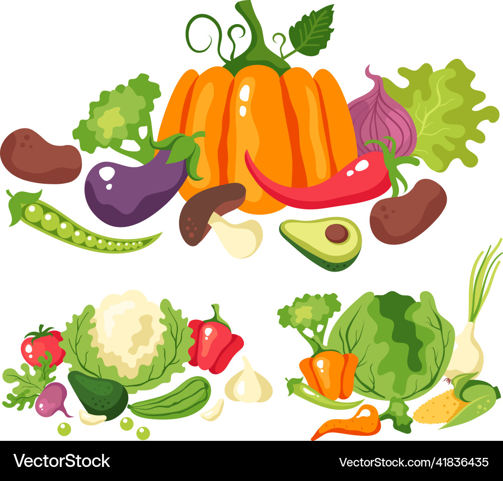 Group of vegetables flat cartoon Royalty Free Vector Image