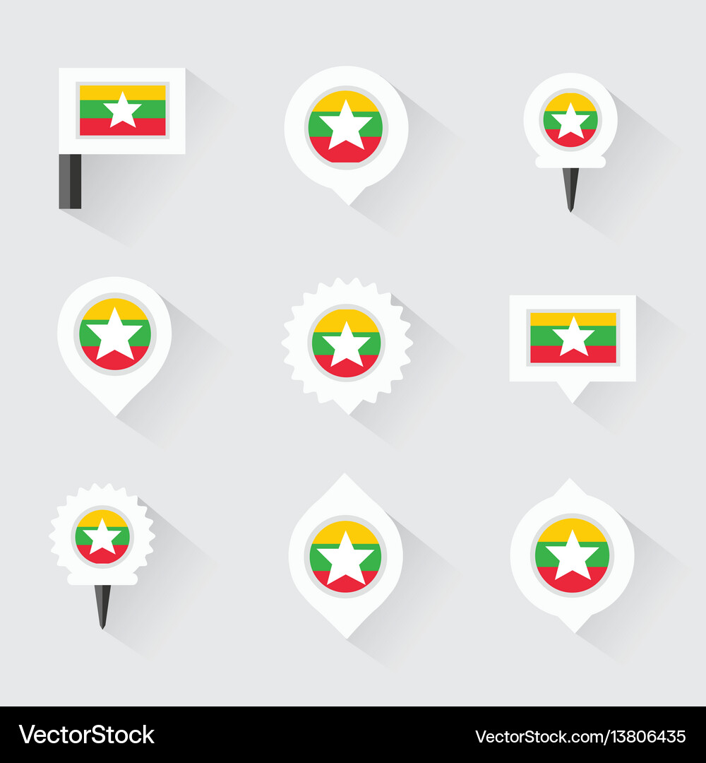 Myanmar flag and pins for infographic map Vector Image