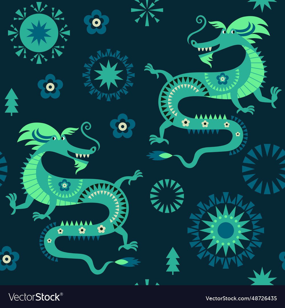 Seamless pattern with dragons Royalty Free Vector Image