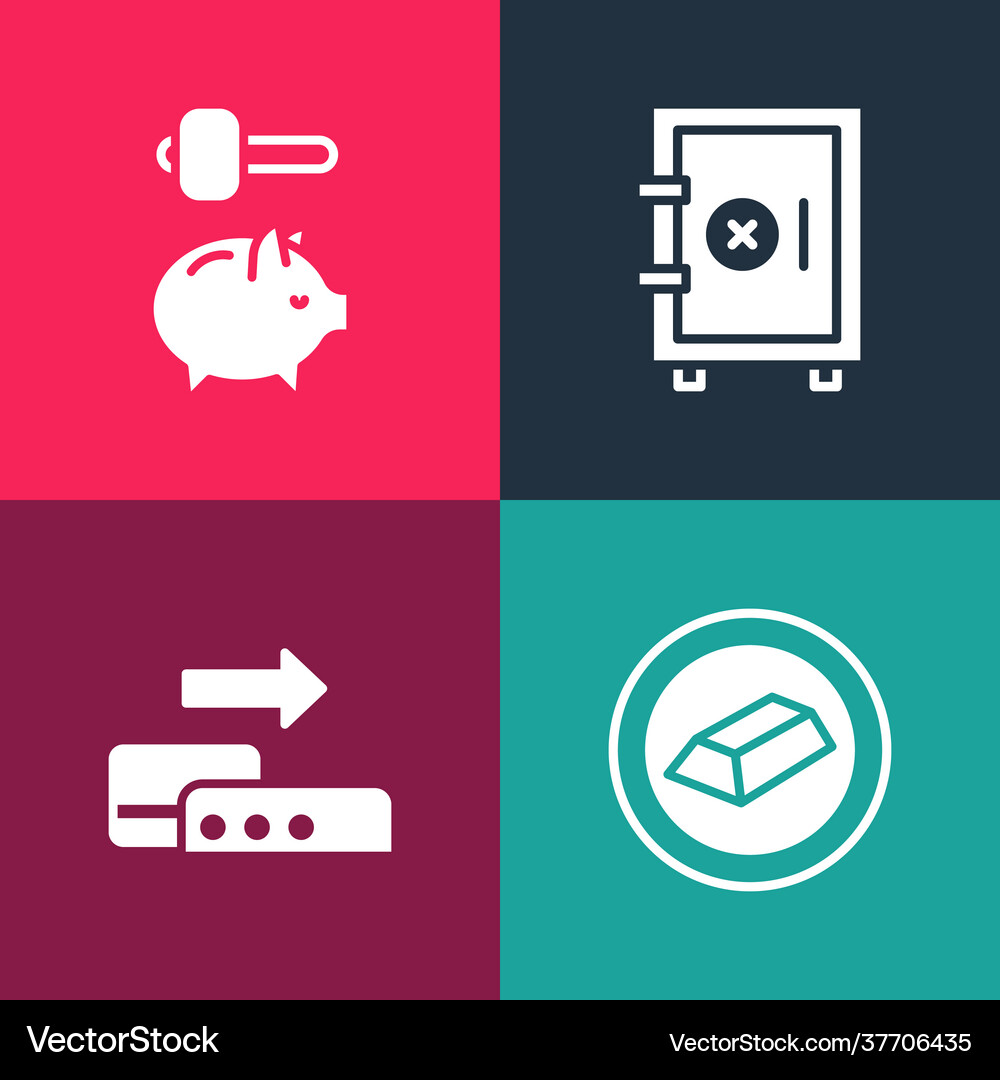 Set pop art gold bars pos terminal safe Royalty Free Vector
