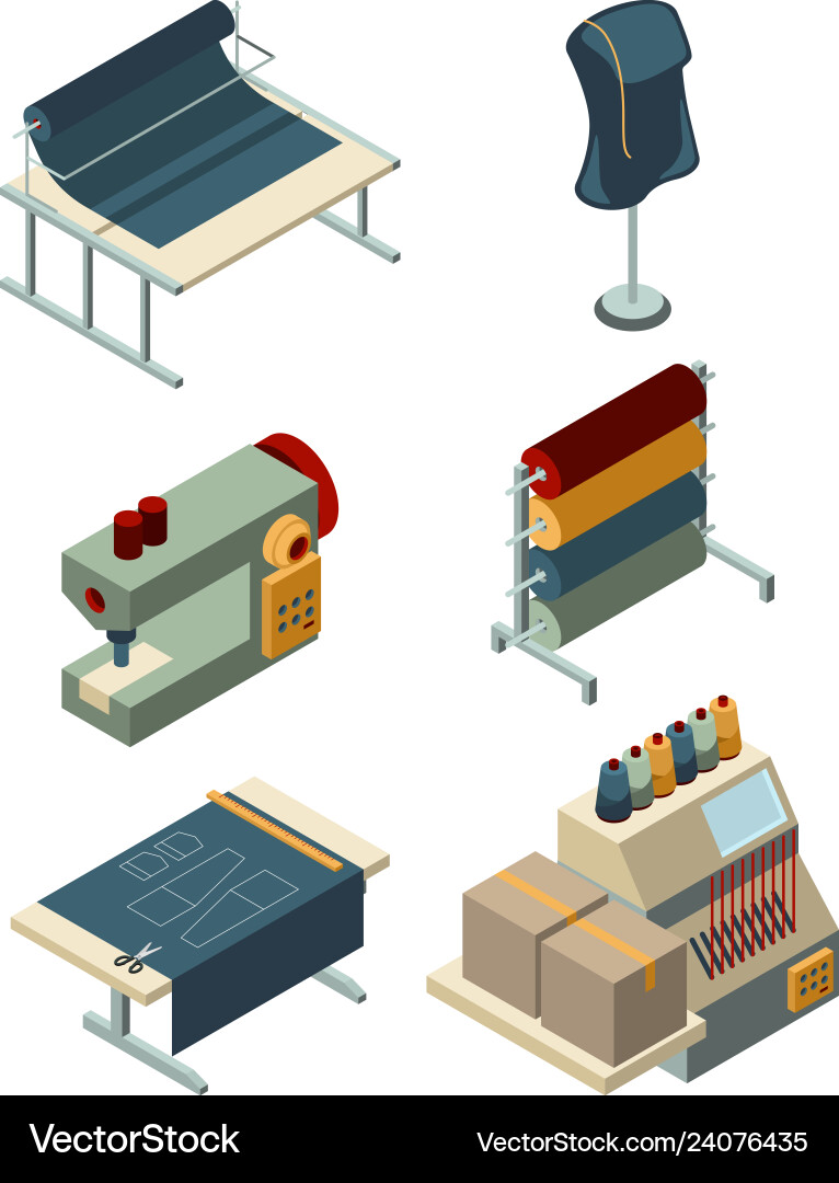 Textile isometric industrial sewing factory Vector Image