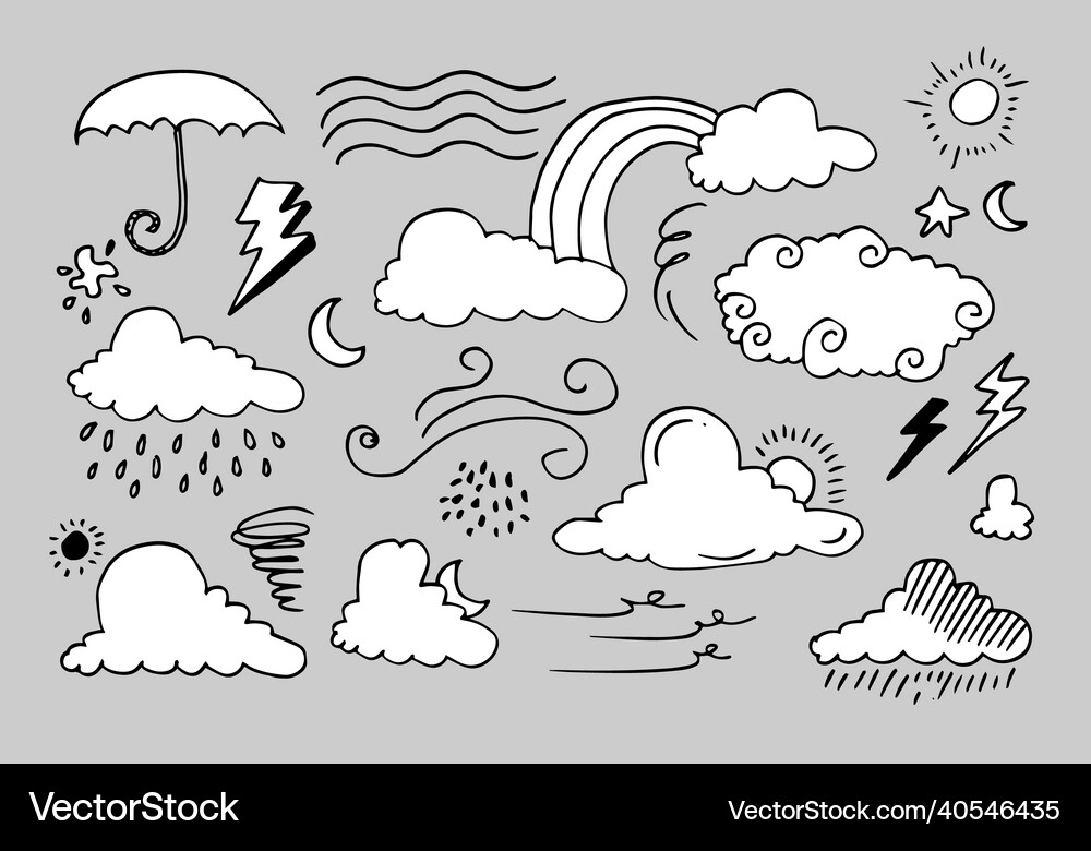 Weather doodle set with hand drawn Royalty Free Vector Image