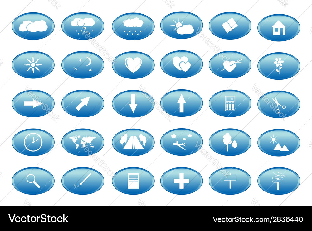 Blue buttons with white icons Royalty Free Vector Image