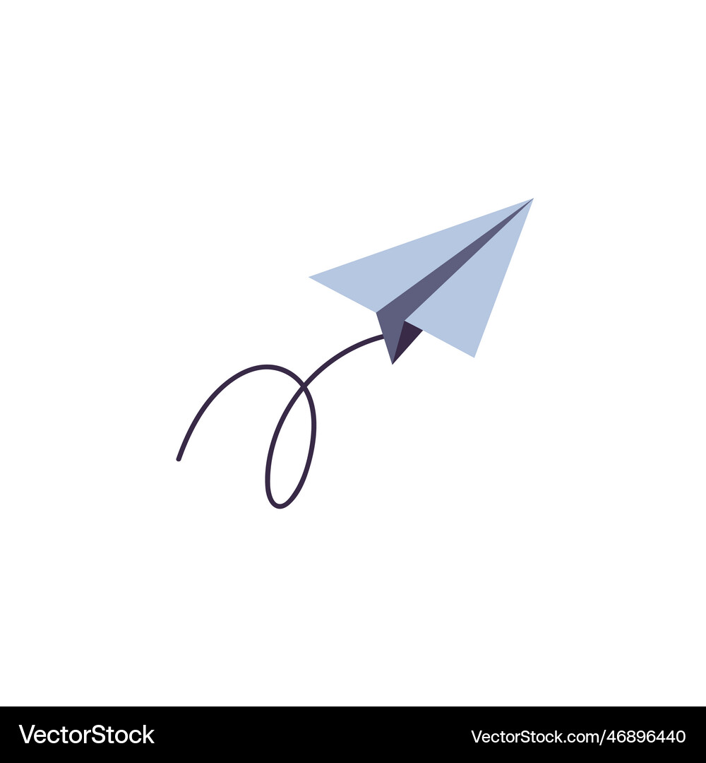 Blue paper plane drawing with line tail isolated Vector Image