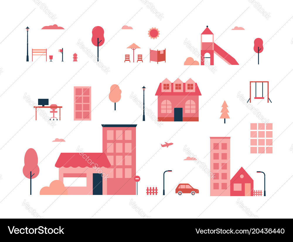 City elements - flat design style set of isolated Vector Image