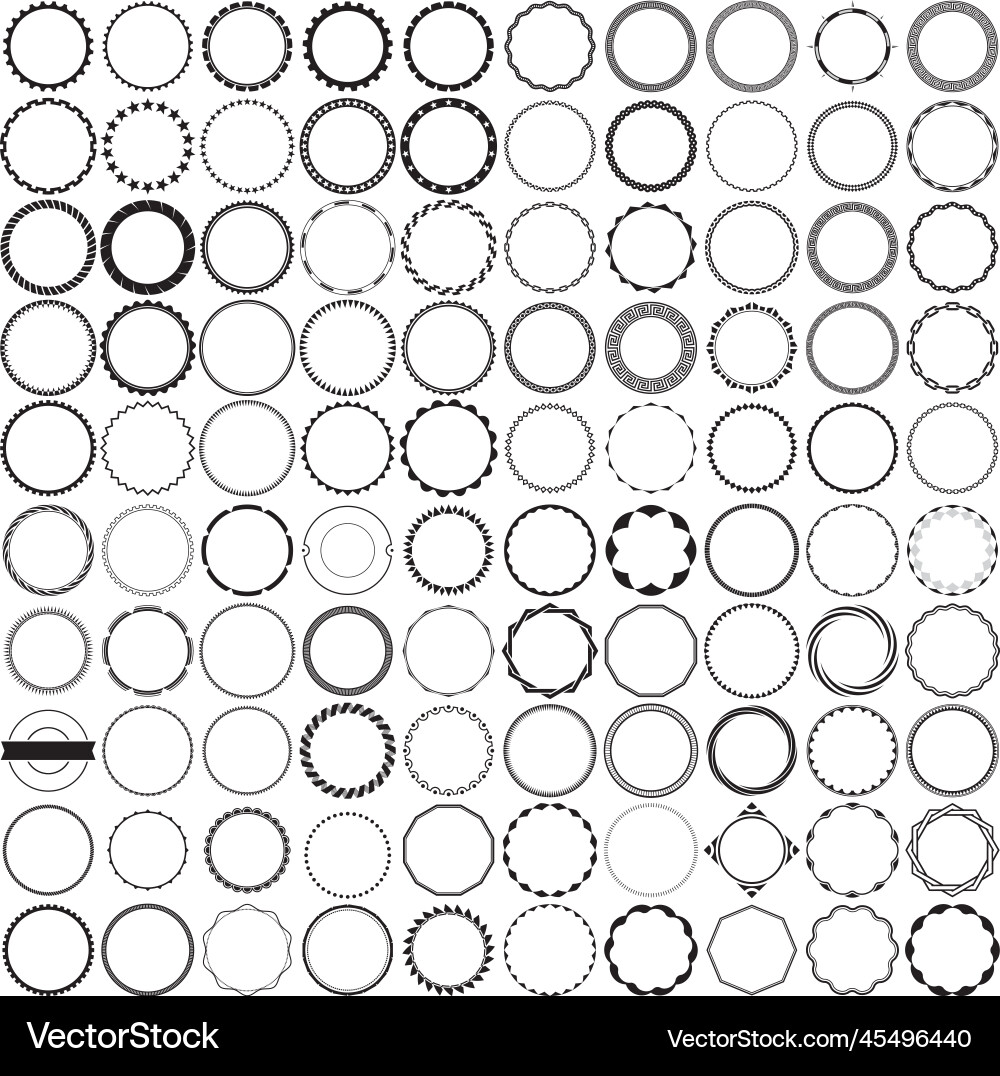 Collection of 100 round decorative borders Vector Image