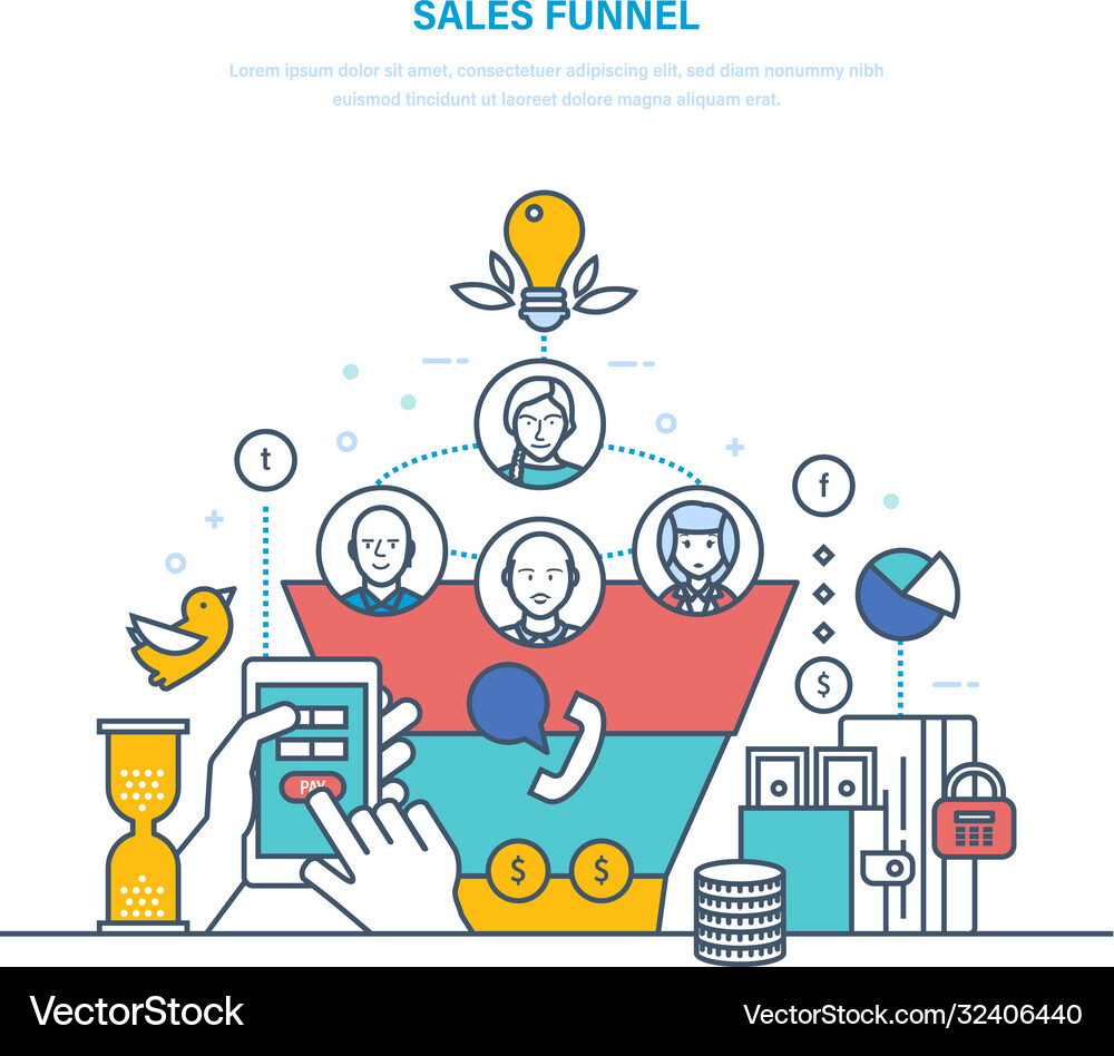 Sales funnel lead and internet concept Royalty Free Vector