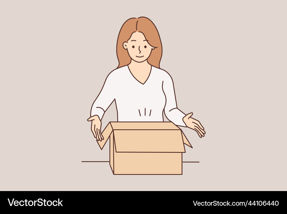 Smiling woman unpack box with order Royalty Free Vector