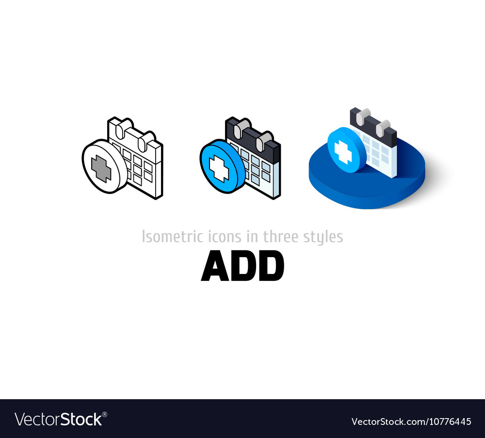 Add icon in different style Royalty Free Vector Image