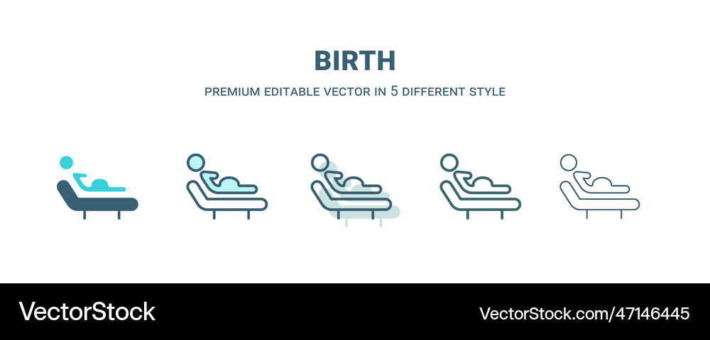 Birth icon in 5 different style outline filled Vector Image