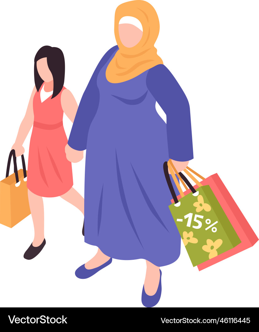Family shopping arab composition Royalty Free Vector Image