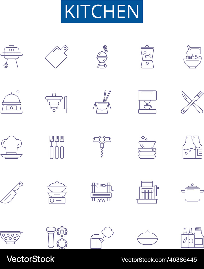 Kitchen line icons signs set design collection Vector Image