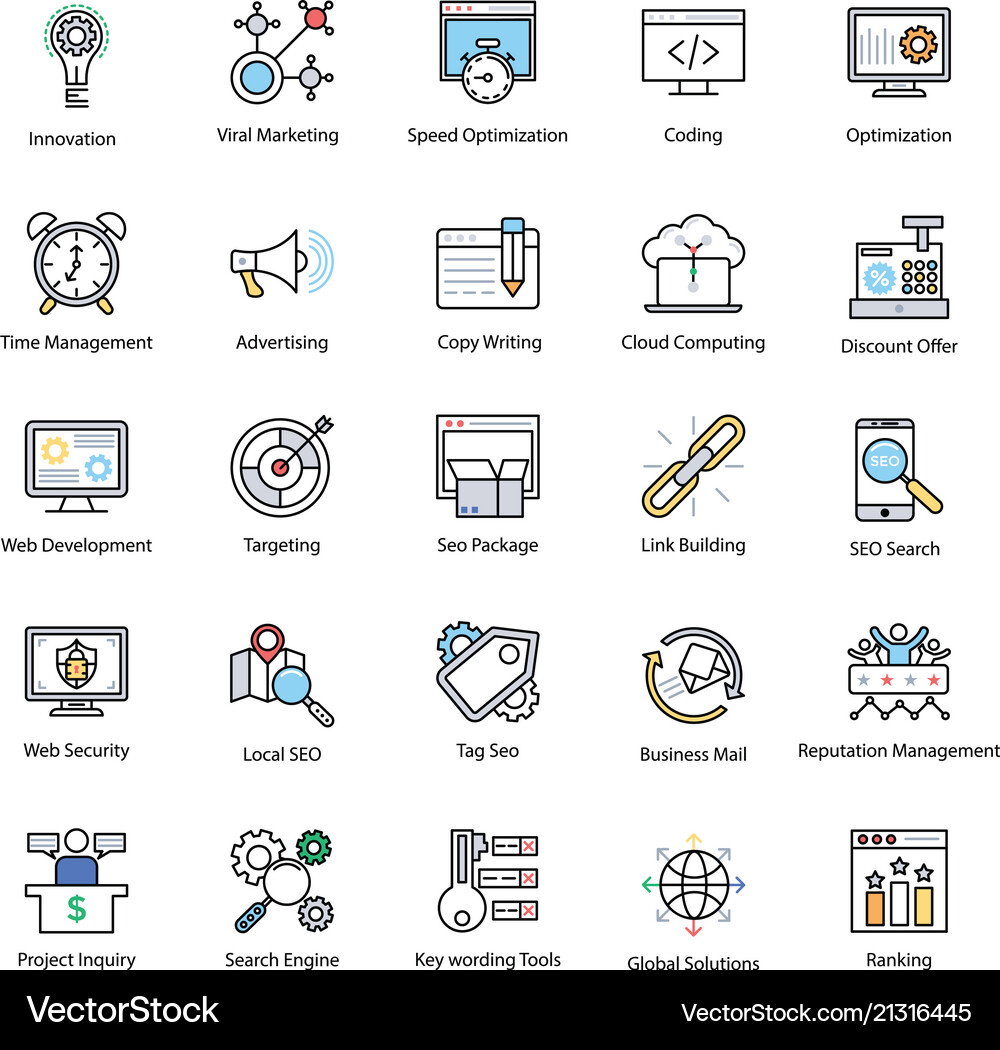Search engine and optimization pro icons Vector Image