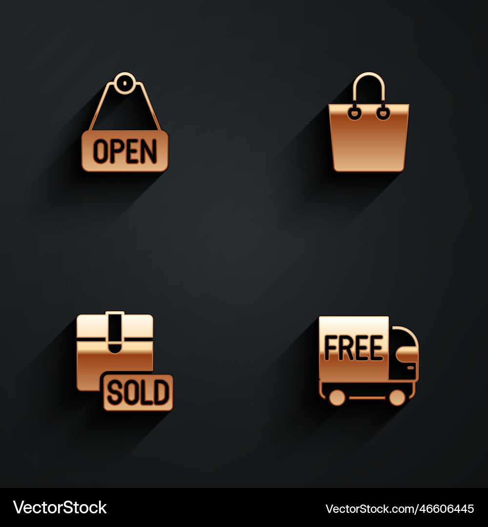 Set hanging sign with text open paper shopping Vector Image