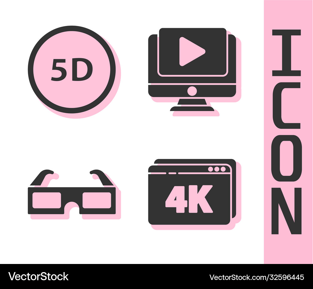 Set online play video with 4k 5d virtual reality Vector Image