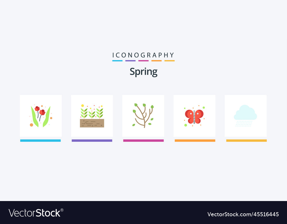 Spring flat 5 icon pack including nature sky rain Vector Image