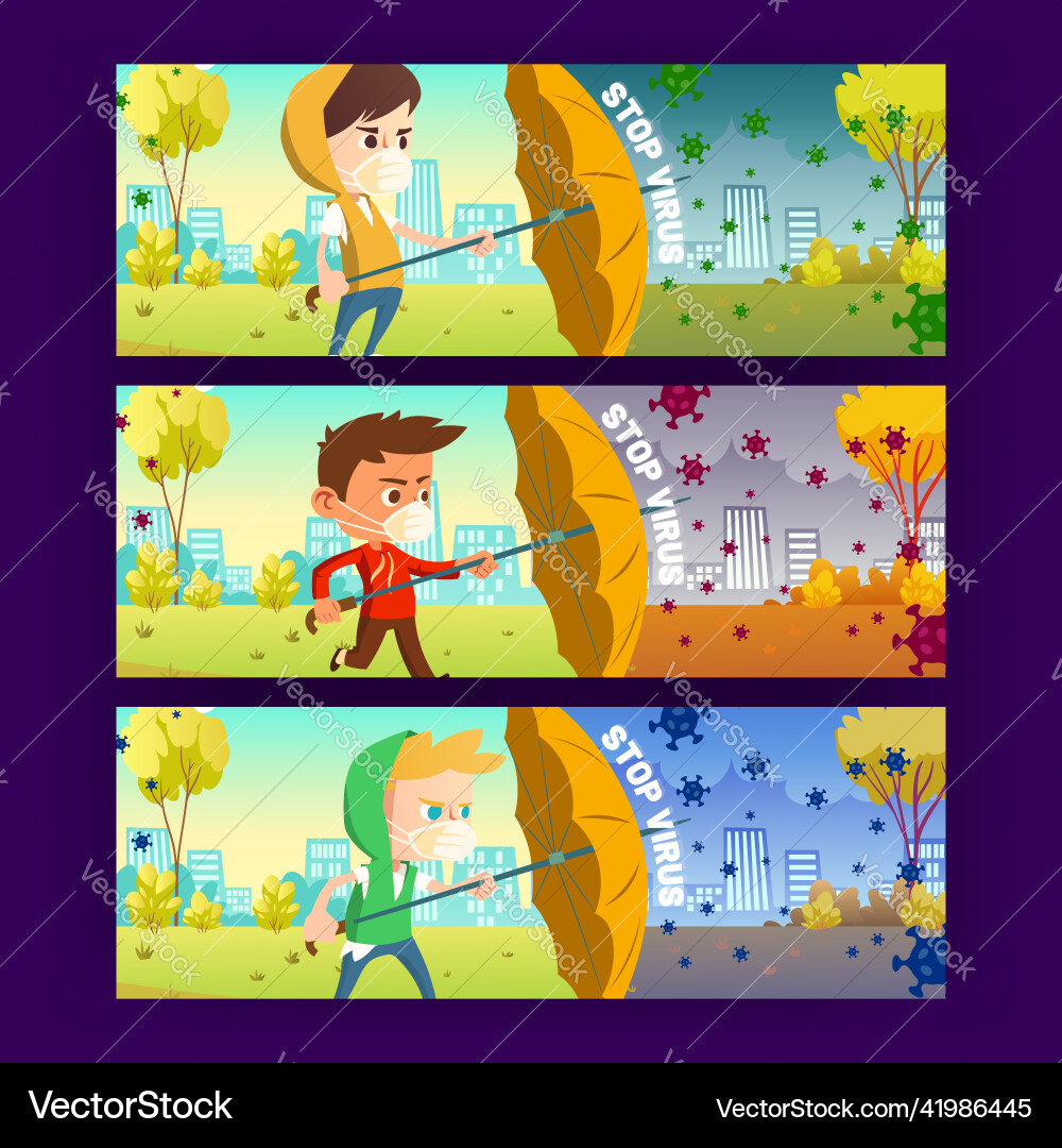 Stop virus banners boys protect from covid19 Vector Image