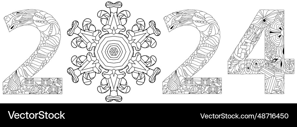 2024 number design with snowflake for coloring Vector Image