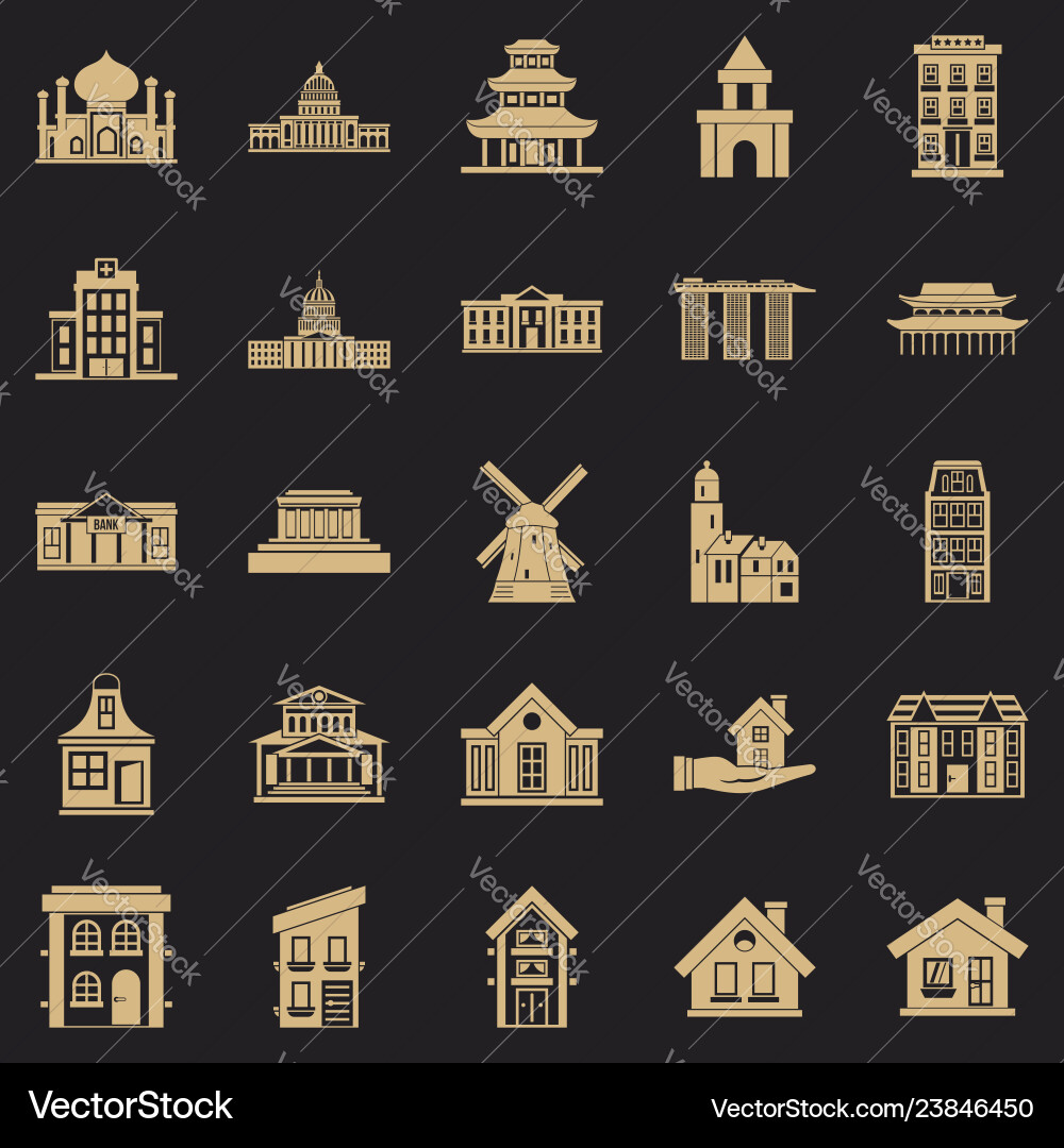 Building site icons set simple style Royalty Free Vector