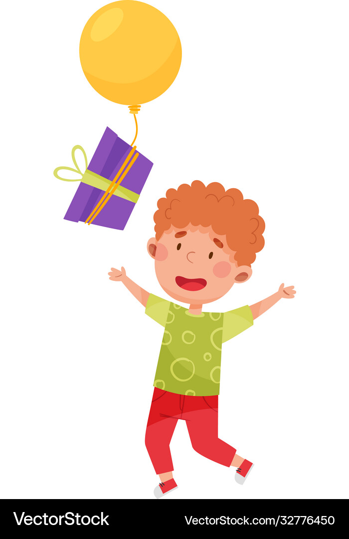 Cheerful boy character catching gift box Vector Image