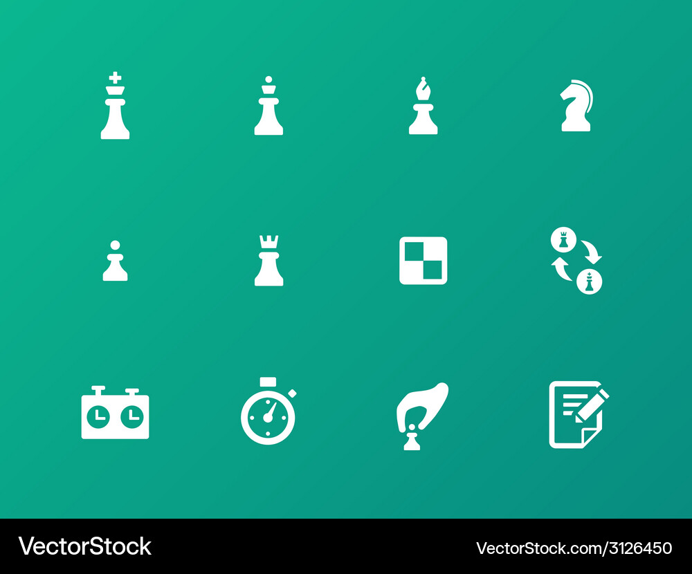 Chess strategy icons on green background Vector Image
