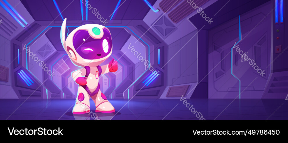 Cute robot astronaut standing in space ship hall Vector Image