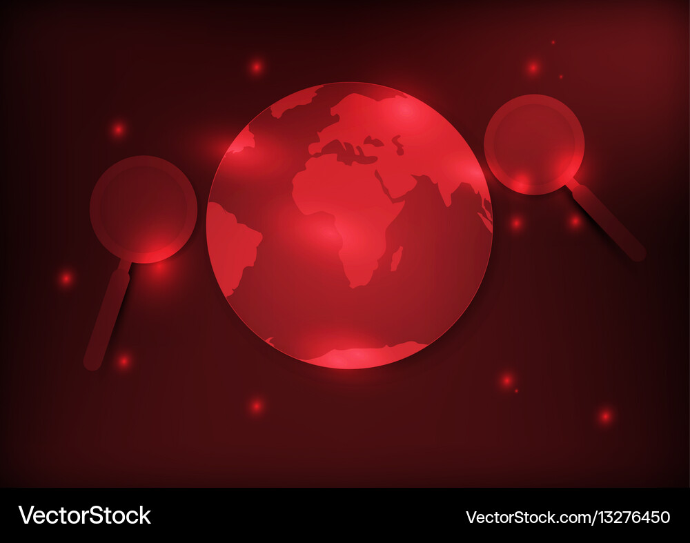Earth and magnifier with red background Royalty Free Vector