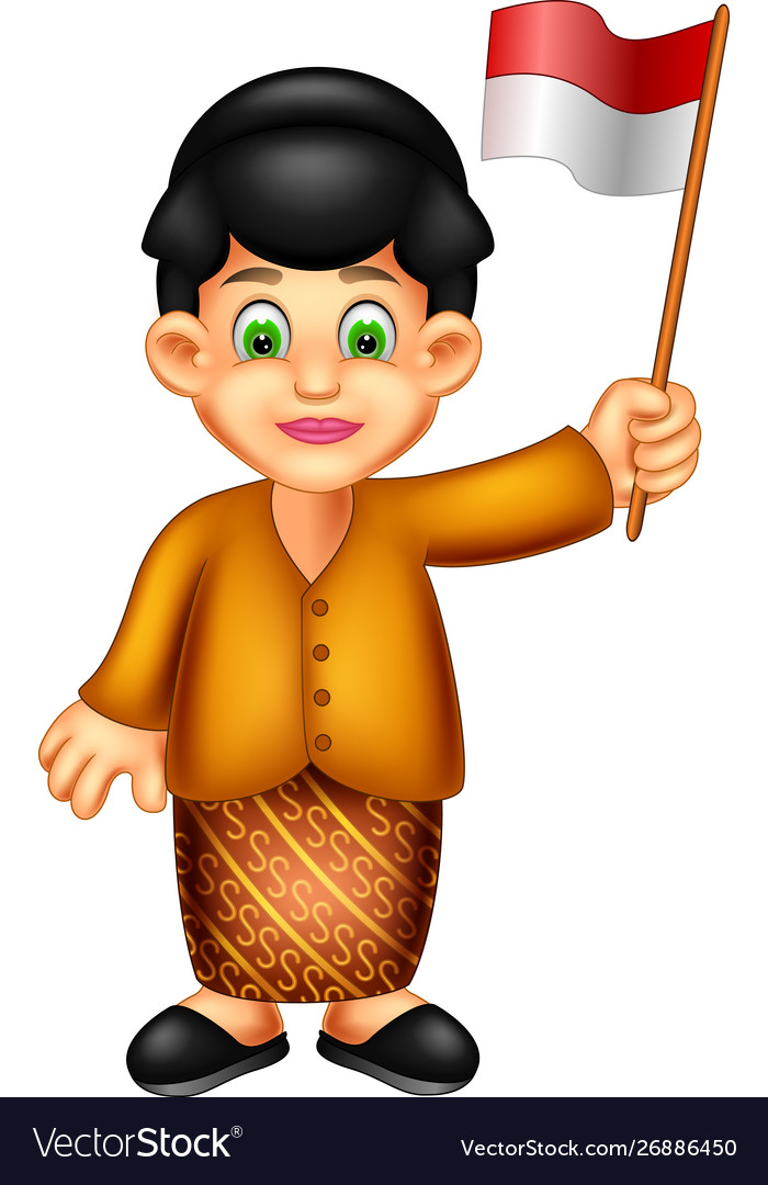 Funny Girl In Indonesian Ethnic Clothes Cartoon Vector Image