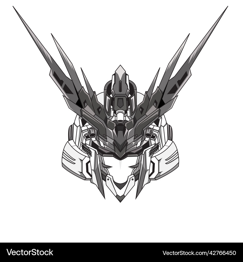 Hand drawn outline warrior head robot for tattoos Vector Image