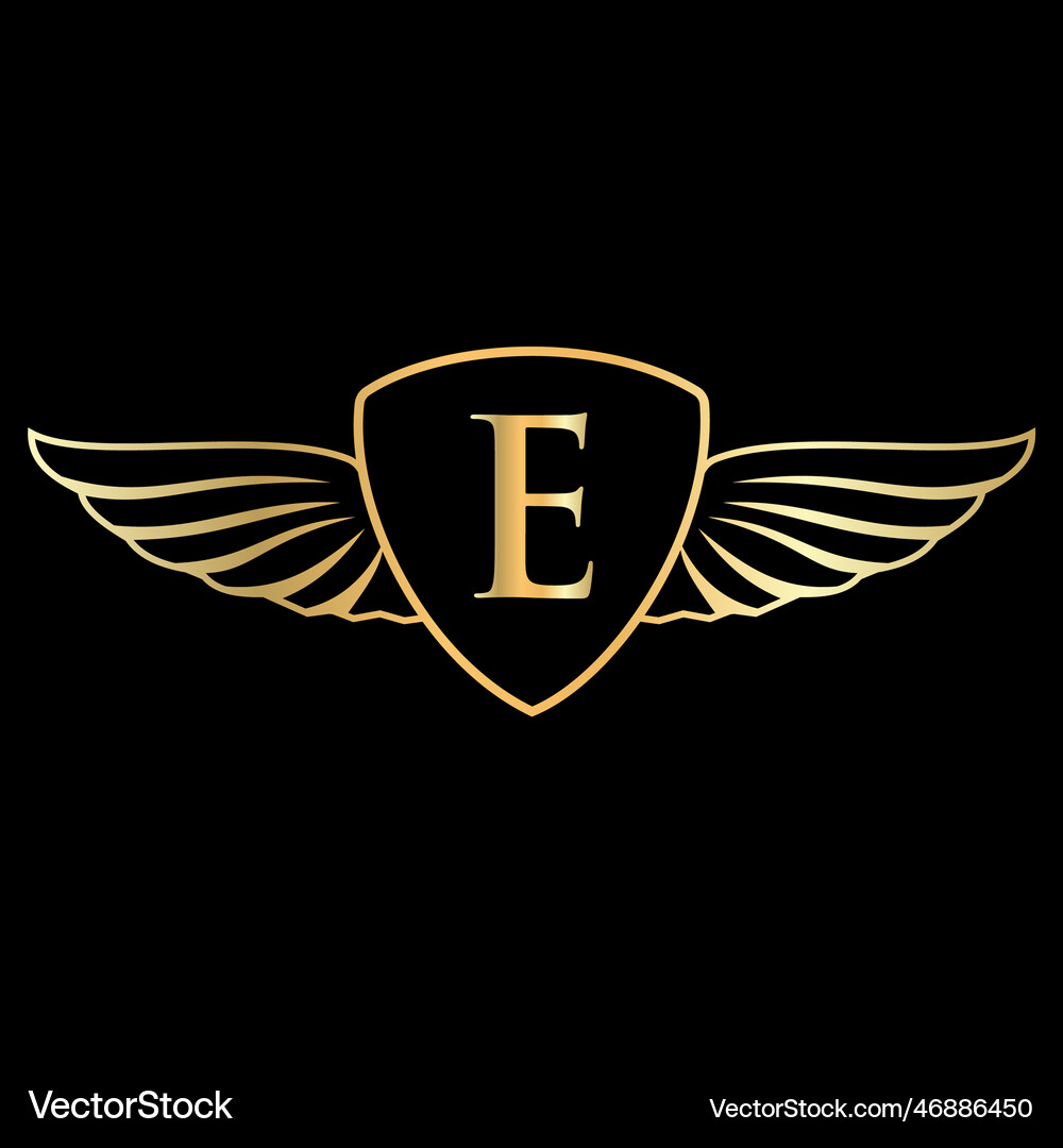 Initial wing logo on letter e alphabet Royalty Free Vector