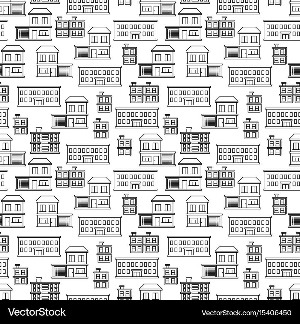 Line art houses seamless pattern design Royalty Free Vector