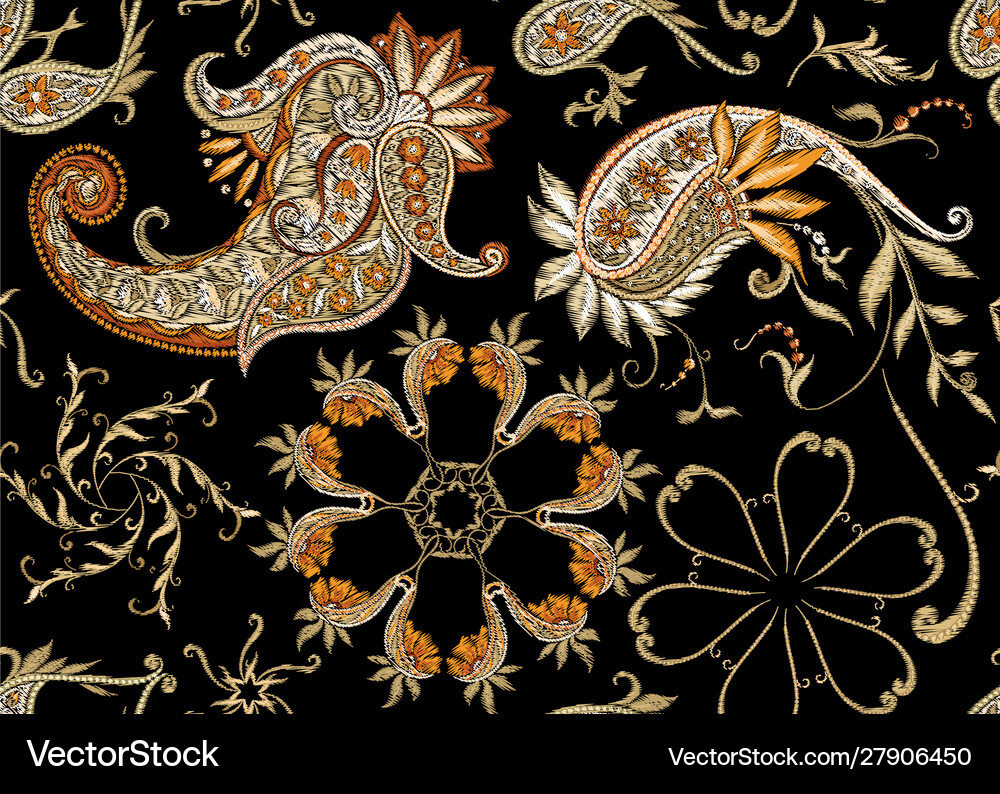 Pattern with traditional paisley floral Royalty Free Vector