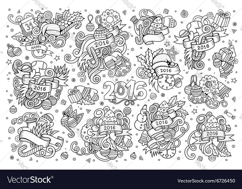 Sketchy hand drawn doodle set of new year Vector Image