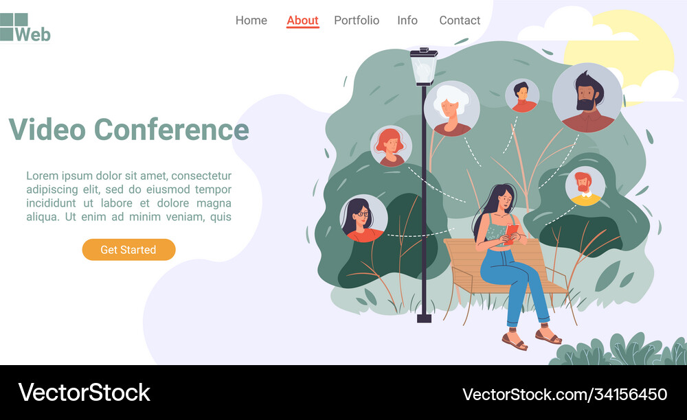 Video conference mobile technology landing page Vector Image
