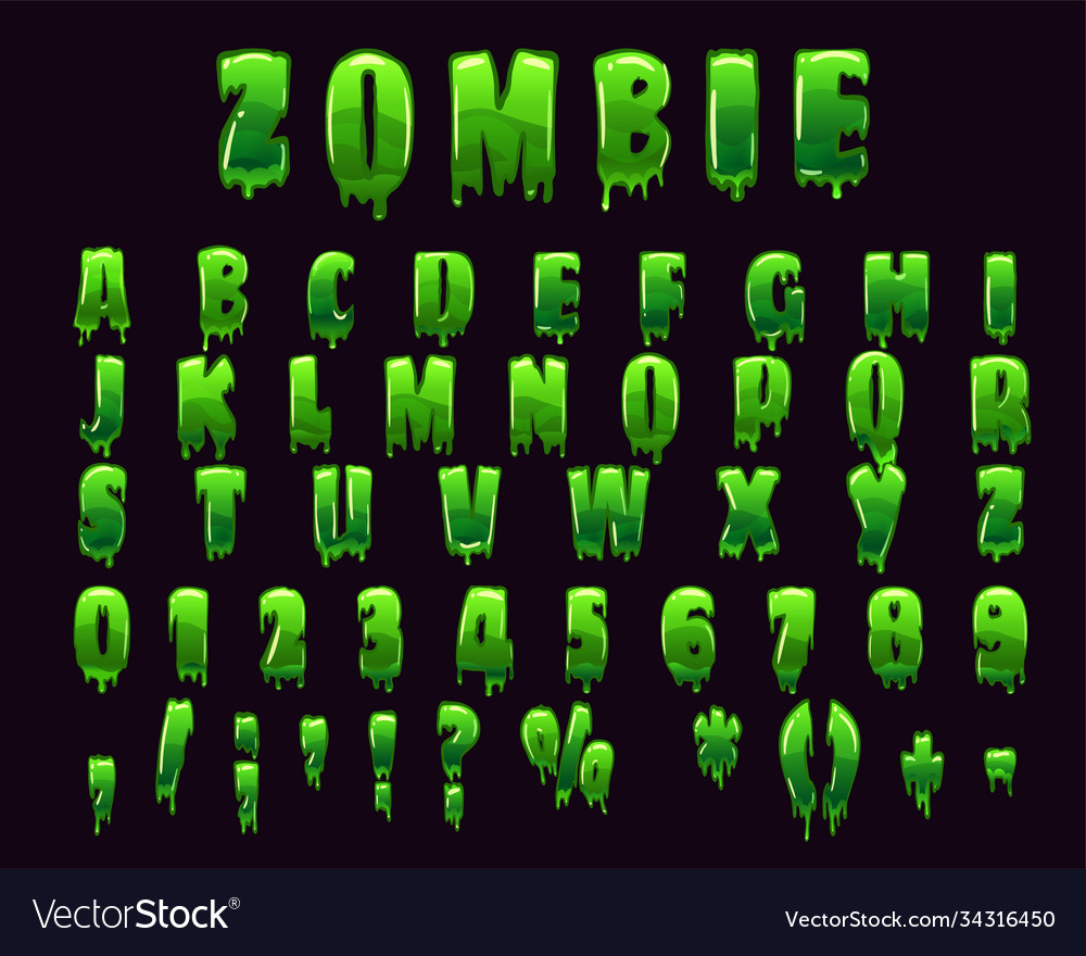 Zombie font alphabet green slime styled halloween Vector Image