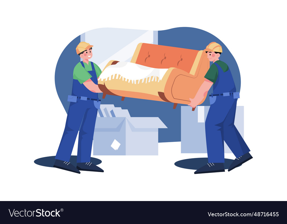 Construction workers arranging interior Royalty Free Vector