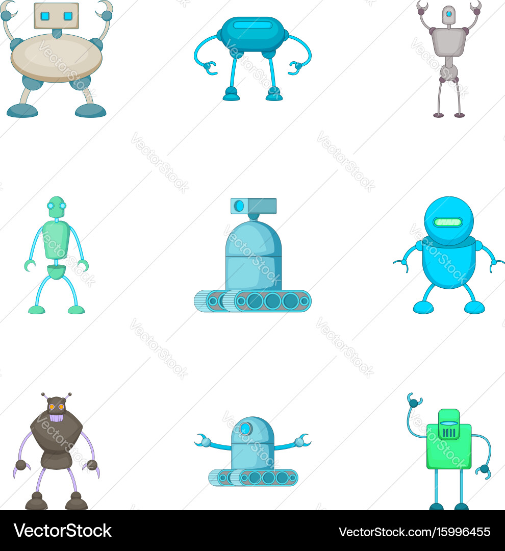 Evil cyborgs icons set cartoon style Royalty Free Vector