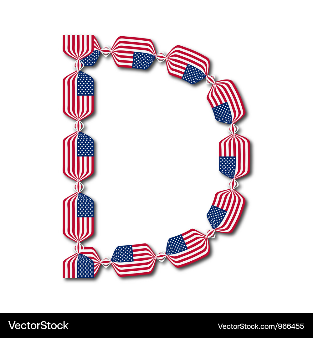 Letter d made usa flags in form candies Royalty Free Vector