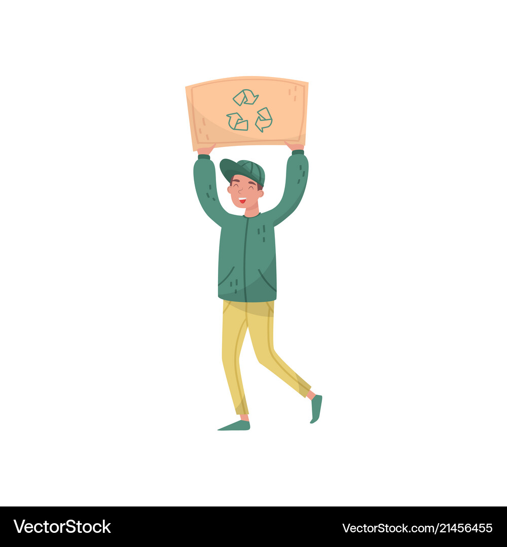 Man holding sign board with recycling over Vector Image