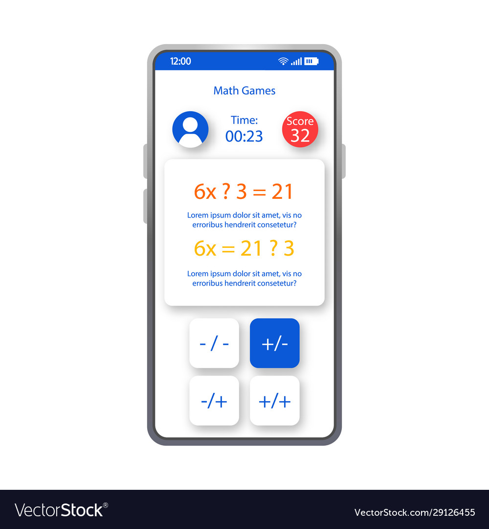 Math games smartphone interface template Vector Image
