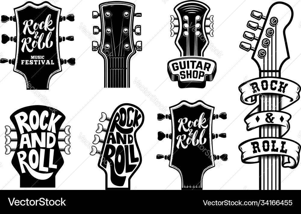 Set rock and roll guitars necks heads with Vector Image