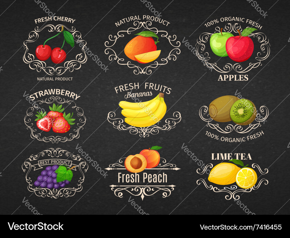 Set vintage label with fruits Royalty Free Vector Image