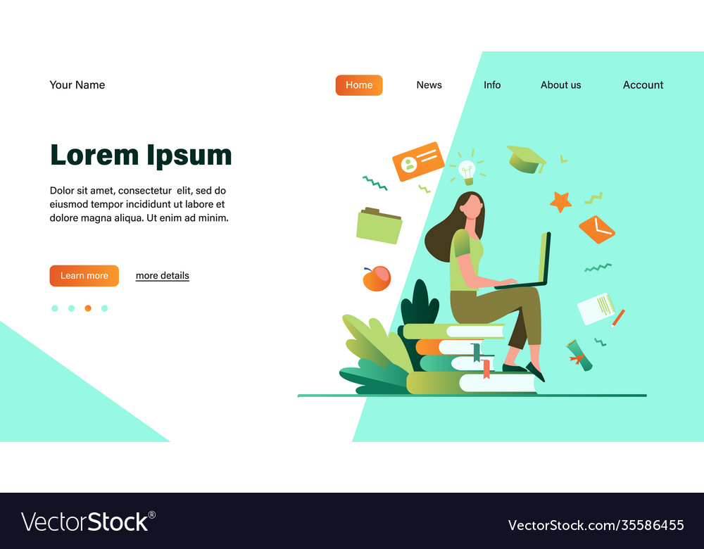 Student with laptop studying on online course Vector Image