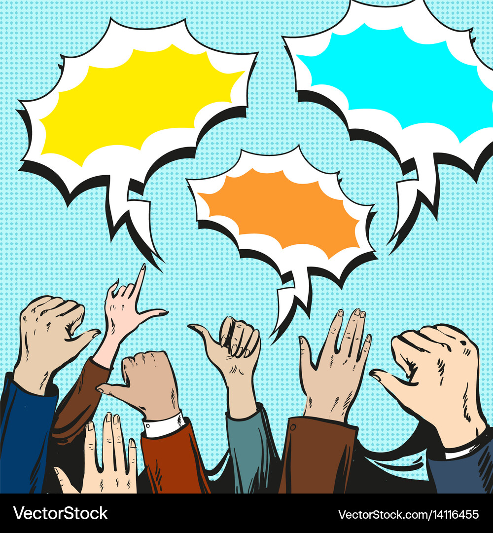 Vintage pop art comic hand sign set Royalty Free Vector