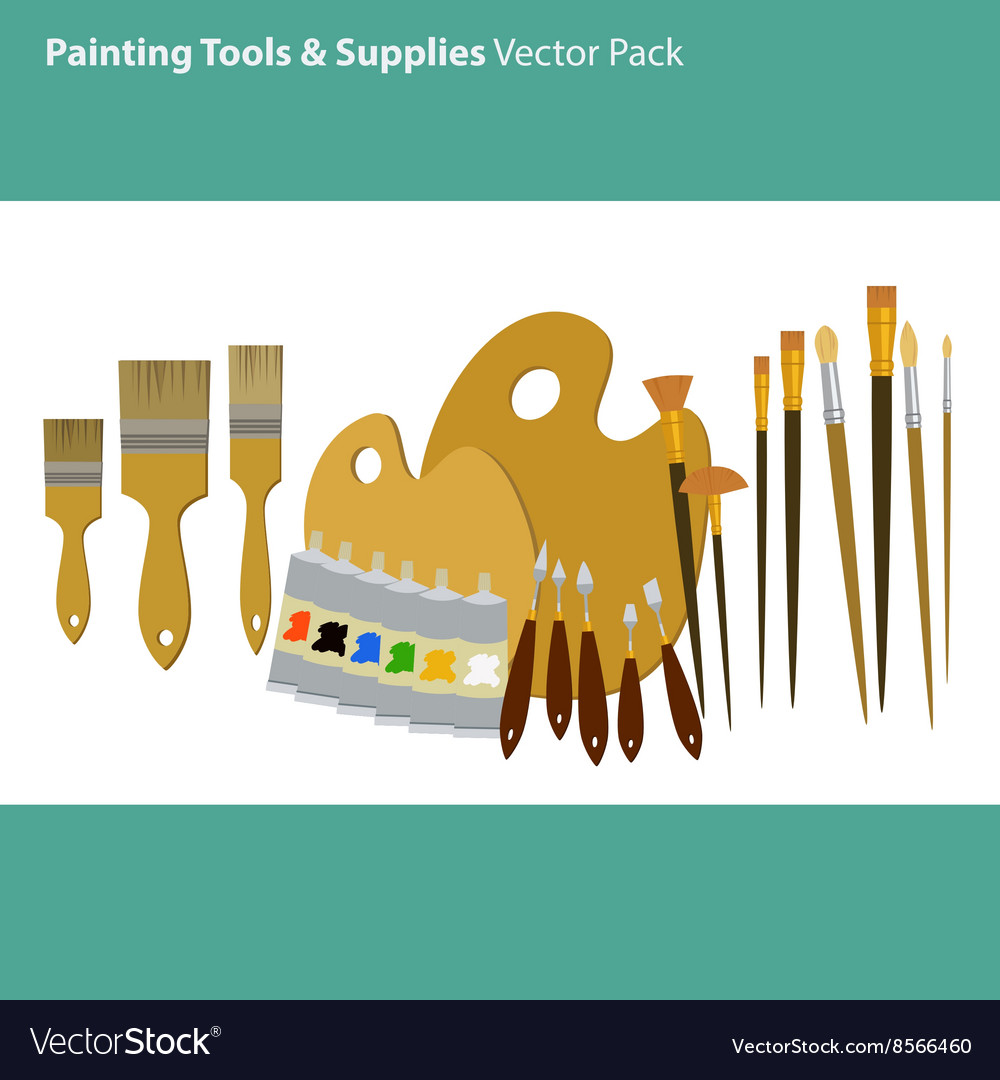 Art supplies and tools pack painting Royalty Free Vector