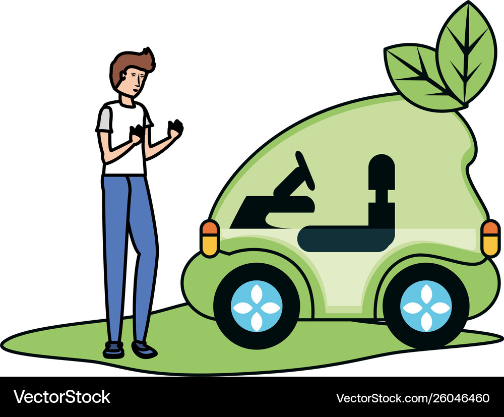 Avatar man and eco car design Royalty Free Vector Image