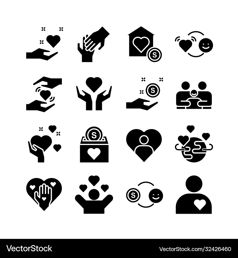 Charity icon set share help care collection Vector Image