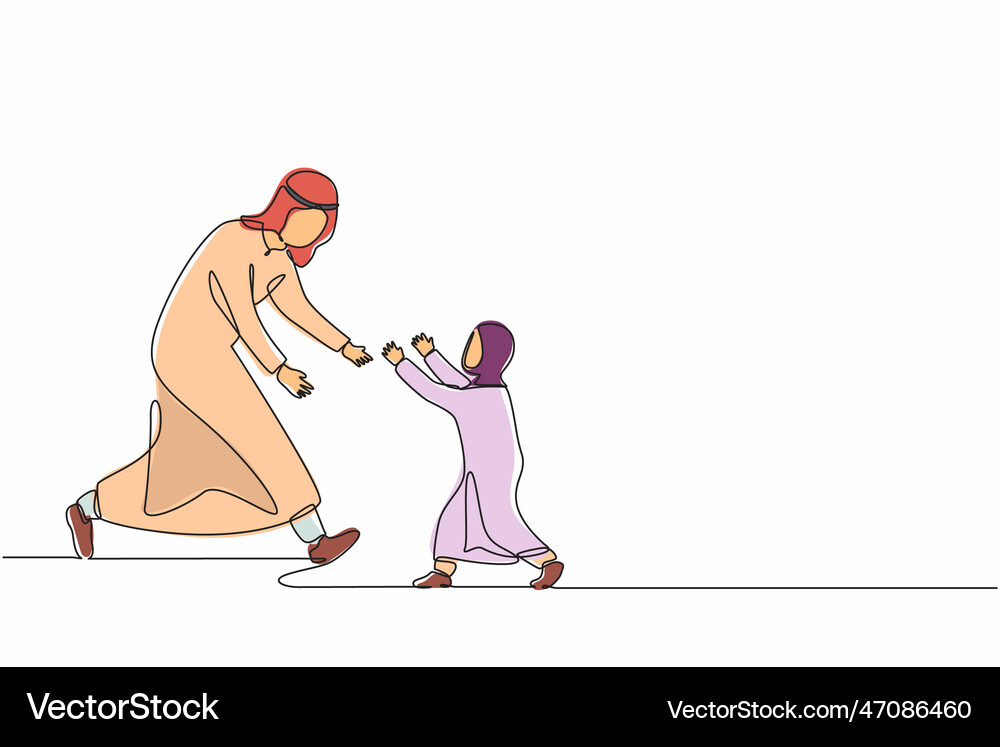 Continuous one line drawing joyful arab little Vector Image