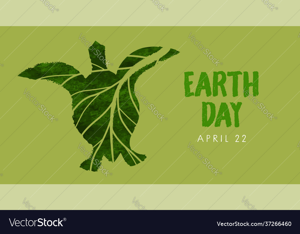 Earth day green leaf sea turtle watercolor banner Vector Image